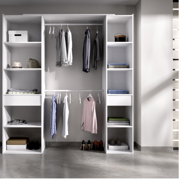 Kit vestidor Suit con cajones y cortina acabado blanco - KitMuebles.com